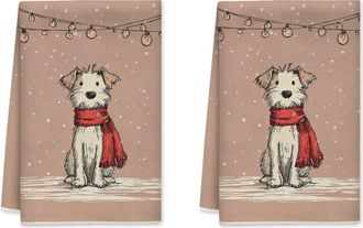 Generic Hunde-K&uuml;chent&uuml;cher, Winterlichterkette, Wintermotiv, Beige, Mikrofaser-Geschirrt&uuml;cher f&uuml;r K&uuml;che, Trocknen, festliche Heimdekoration, 40,6 x 61 cm (2 S