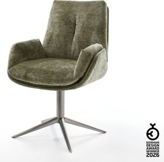 DELIFE Drehstuhl Clea-Flex Chenille Olive Fu&szlig;kreuz Graphit 360&deg; drehbar Wippfunktion, Esszimmerst&uuml;hle