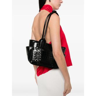 Ganni Crocodile-Effect Studded Tote Bag - Black