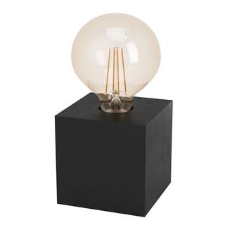 Eglo Lampe de chevet Prestwick 2, lampe &agrave; poser d&eacute;corative, lampe de table cube en bois noir mat, FSC100HB, luminaire pour salon et chambre &agrave; coucher, doui