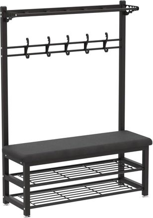 Generic Industrial Shoe Bench with Storage White Seat Shoe Rack Coat Stand with 2 Shelves & 5 Removable Hooks Stylish Entryway Organizer (Black 80cm)