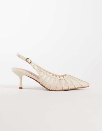 River Island Pumps in Creme mit Netzstoffeins&auml;tzen-Wei&szlig;