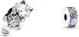 Pandora K&auml;tzchen & Garnkn&auml;uel Charm in Sterling Silber Moments Collection & Moments Tropischer Seestern & Muschel Clip-Charm