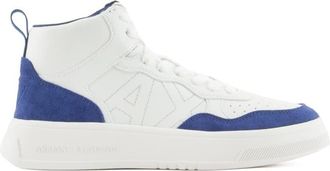 A|X Armani Exchange Damen Comfort Fit, Cow Suede, Side Sewn Logo Sneaker, White Blue, 35 EU