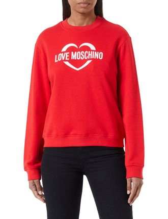 Love Moschino Regular fit Roundneck Long-Sleeved Sweatshirt in 100% Cotton Fleece, Customized with Heart Holographic Print