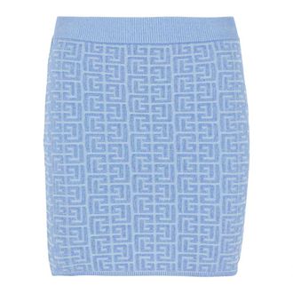 Balmain Femme, Jupes, Bleu, Taille: 44 FR Jupe courte en maille &agrave; monogramme PB Labyrinthe