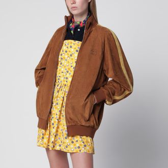 Miu Miu Gewachste Wildlederjacke in Cognac