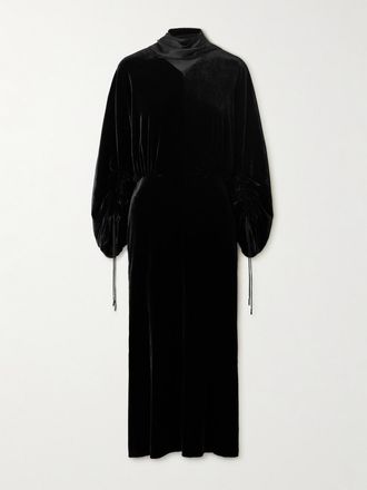 Lanvin Midikleid Aus Samt Mit Satinbesatz Zum Binden - Schwarz
