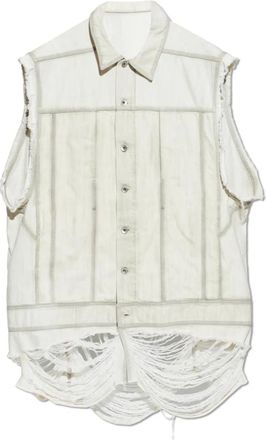 Rick Owens Homme, Vestes, Gris, Taille: S Gilet en denim &agrave; bords francs