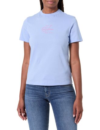 Calvin Klein Damen T-Shirt Kurzarm Classic Fit Tee aus Baumwolle, Blau (Moderate Blue), XL