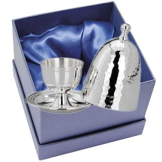 Silberkanne Eierbecher mit Deckel | Geh&auml;mmert Design | Silber Plated versilbert | Edles Geschenk mit Box