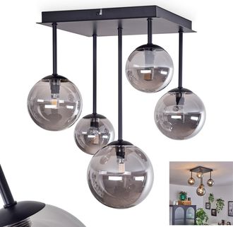HOFSTEIN Deckenleuchte Chehalis, Deckenlampe aus Metall/Glas in Schwarz/Rauchfarben, Leuchte im modernen Retro/Vintage-Design mit Schirmen aus Glas (Ø 10, 12, 