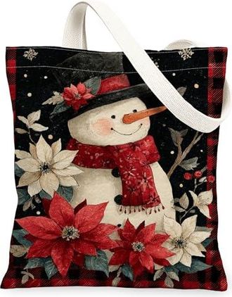 Generic Sacs fourre-tout en toile motif bonhomme de neige r&eacute;utilisables, sacs d&eacute;picerie rustiques, l&eacute;gers et lavables avec bandouli&egrave;re pour le shopping, les v