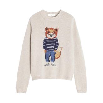 Maison Kitsun&eacute; Fuchs Intarsia Wollkleid Pullover - - Knitwear - Damen - Beige - L