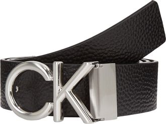 Calvin Klein Herren G&uuml;rtel Metal Monogramm-Schnalle, Schwarz (Ck Black Pebble), 125 cm