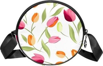 Generic Petit sac &agrave; bandouli&egrave;re circulaire pour femme, peinture de tulipe, sac &agrave; dos &agrave; bandouli&egrave;re avec fermeture &eacute;clair, bretelles r&eacute;glables, sac &agrave; main rond