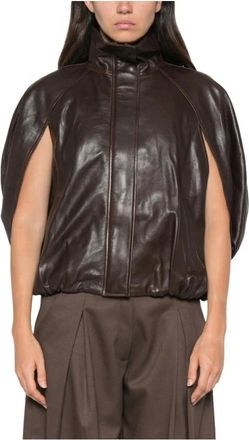 SIMKHAI Femme, Vestes, Brun, Taille: 38 FR Veste en cuir &agrave; col haut