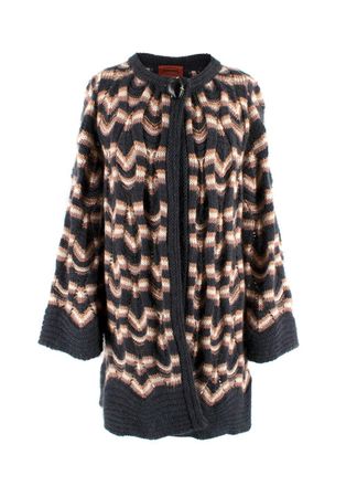 Missoni Grey and Pink Striped Longline Knitted Cardigan Size XS
