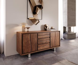DELIFE Sideboard Live-Edge 172 cm Akazie Braun 3 Sch&uuml;be 4 T&uuml;ren, Sideboards, Baumkantenm&ouml;bel, Massivholzm&ouml;bel, Massivholz