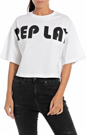 Replay Damen T-Shirt Kurzarm aus Baumwolle, Weiß (White 001), S