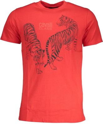 Cavalli Rotes T-Shirt mit kurzem &Auml;rmel und Logo-Druck - - Tops - Herren - Rot - 2XL