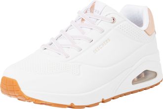 Skechers Damen Uno Shimmer Away Sneaker, White Durabuck Rose Gold Duraleather Trim, 36 EU Weit