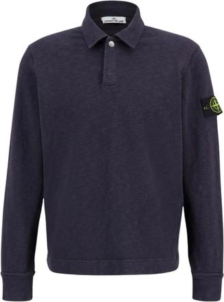 Stone Island Homme, Tops, Bleu, Taille: M Polo SweaT-shirt Vanis&eacute; en Coton Lourd Bross&eacute;