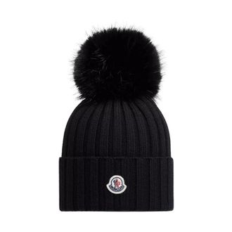 Moncler Femme, Accessoires, Noir, Taille: ONE Size Bonnet en Laine Noir avec Pom Pom