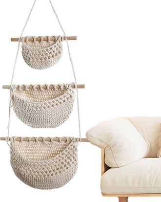 Generic Wand-Organizer - Hängekorb aus Baumwollseil, dekorative Aufbewahrung | Praktische mehrschichtige Wandaufhängung Tasche für Küche, Wohnzimmer, Schlafzi