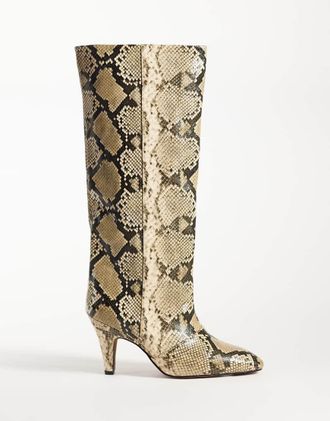 Asos Contessa Knie-Stiefel mit Kegelabsatz in Schlangenprint-Multi