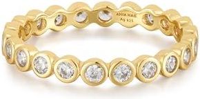 Ania Haie Chic Creator Bezel Bague pour Femme en Argent Sterling 925 plaqu&eacute; Or 14 carats, sertie de 22 zircons, Taille EUR : 56, avec Emballage Cadeau