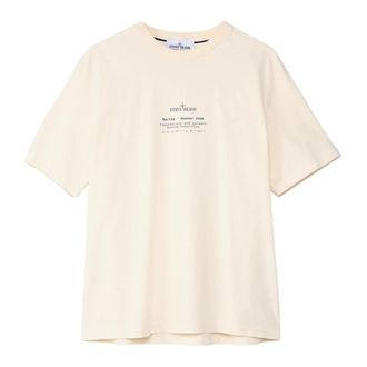 Stone Island Homme, Tops, Beige, Taille: 2XL T-Shirt avec Imprim&eacute;