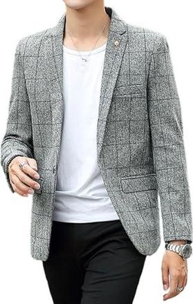 Generic Blazer western &agrave; carreaux pour homme, blazer l&eacute;ger &agrave; carreaux, coupe ajust&eacute;e, veste de sport &agrave; carreaux, gris, 4XL