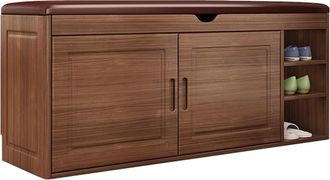 Generic Massives Holz Schuhbank mit Sitzfl&auml;che Stabile Konstruktion Gepolsterte Sitzfl&auml;che, Herausnehmbare Regale Schuhablage f&uuml;r Eingangsbereich, Schlafzimme
