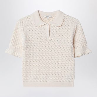 Chlo&eacute; Elfenbeinfarbenes Poloshirt aus perforierter Baumwolle
