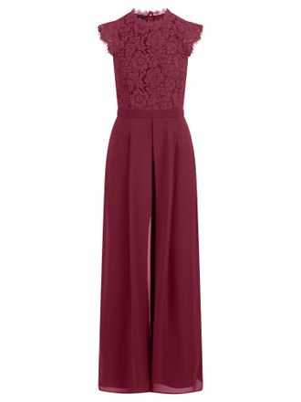 Apart Fashion Damen Spitze Jumpsuit, &auml;rmelloses Einteiler, weiterbeiniges Abendoutfit, hochgeschlossenes formelles Outfit, taillierter G&uuml;rtel, Chiffon Playsuit, bod