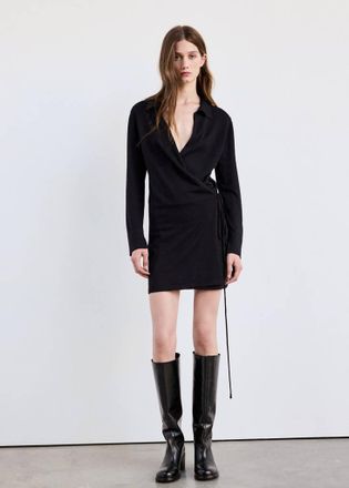 Mango Robe cache-caur maille noir - Femme - XS - MANGO