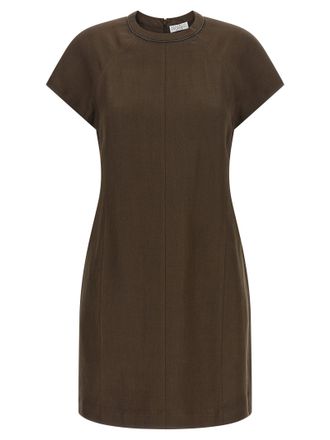 Brunello Cucinelli Monile Trim Viscose Dress - Brown
