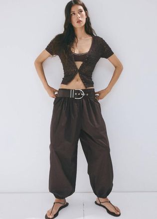 Mango Cardigan en maille ajour&eacute;e &agrave; manches courtes chocolat - Femme - XXS - MANGO