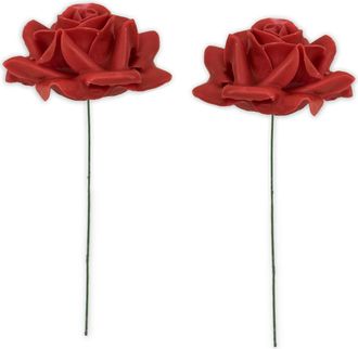 Matches 21 Kunstrosen-Blüten mit Stiel als künstliche Deko-Rosen aus Wachs - 2 rote Rosenblüten wie echt für Blumengestecke Blumen-Dekoration - Wachsrosen als Ku