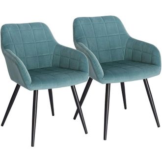 Woltu Lot de 2 Chaises de salle &agrave; manger avec accoudoirs Woltu Chaise de cuisine, Chaise de salon en Velours, Pieds en m&eacute;tal, Vert Turc