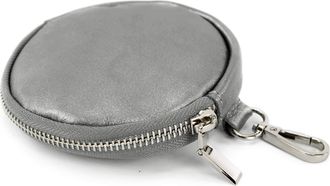 modamoda.de P10 / P08 Damen Leder Rauleder Geldb&ouml;rse M&uuml;nzgeldb&ouml;rse Taschenanh&auml;nger &oslash; 11,5 cm handmade in Italy, Farbe:Grau-Metallic