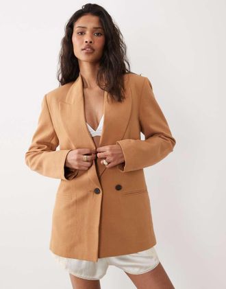 Asos Eleganter Multiway-Blazer in Toffee mit Leinenanteil-Braun