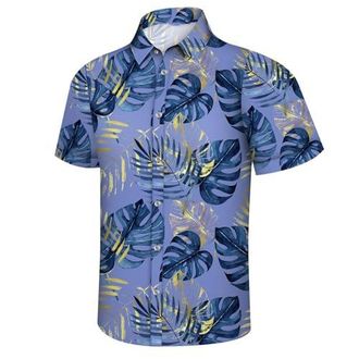 Generic Chemise hawa&iuml;enne &agrave; manches courtes pour homme - Sans plis - Boutonn&eacute;e - &Eacute;vacuation de lhumidit&eacute; - S&eacute;chage rapide - Imprim&eacute; d&eacute;contract&eacute; - Haut color&eacute; 