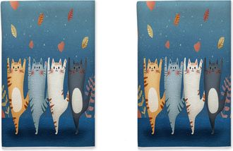 Generic K&uuml;chent&uuml;cher mit Katzenmotiv, verspielte Bl&auml;tter, Herzen, blau, wiederverwendbar, f&uuml;r den Herd, Urlaub, K&uuml;che, Dekoration, 40,6 x 61 cm, 2 St&uuml;ck