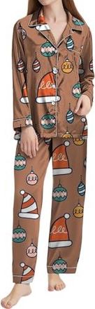 Generic Joli pyjama de Noël fantaisie pour femme - Coupe classique - Vêtement de nuit à boutons - Joli festival - Chemise élégante - Vêtements de nuit dintéri