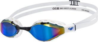Arena Unisex Erwachsene Air Sonic Schwimmbrille f&uuml;r M&auml;nner und Frauen, Wettkampfschwimmer, kleine Passform, breite Spiegellinse, Blau/Wei&szlig;