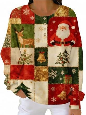 Generic Pull décontracté pour femme - Couleur unie - Boutons - Manches longues - Pull long et fin, Sweat-shirt vert clair pour femme, 3XL