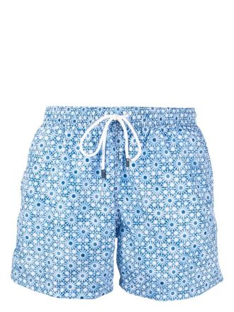 Fedeli Badeshorts mit Blumen-Print - Blau
