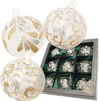 Krebs Glas Lauscha Weihnachtsdekoration/Christbaumschmuck aus Glas - Christbaumkugeln mit &Ouml;se - Farbe: Gold, Silber - Inhalt: 9 St&uuml;ck - Gr&ouml;&szlig;e: ca. 8 cm